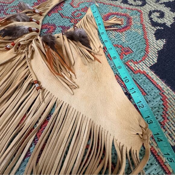 Tops | 197s Leather Suede Fringe Feather Light Tan Boho Vintage 70s ...